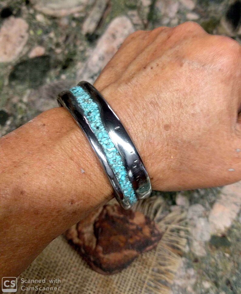 Titanium Cuff Bracelet. Turquoisr Inlay. 0.5", 0.75" Wide. Polished ...
