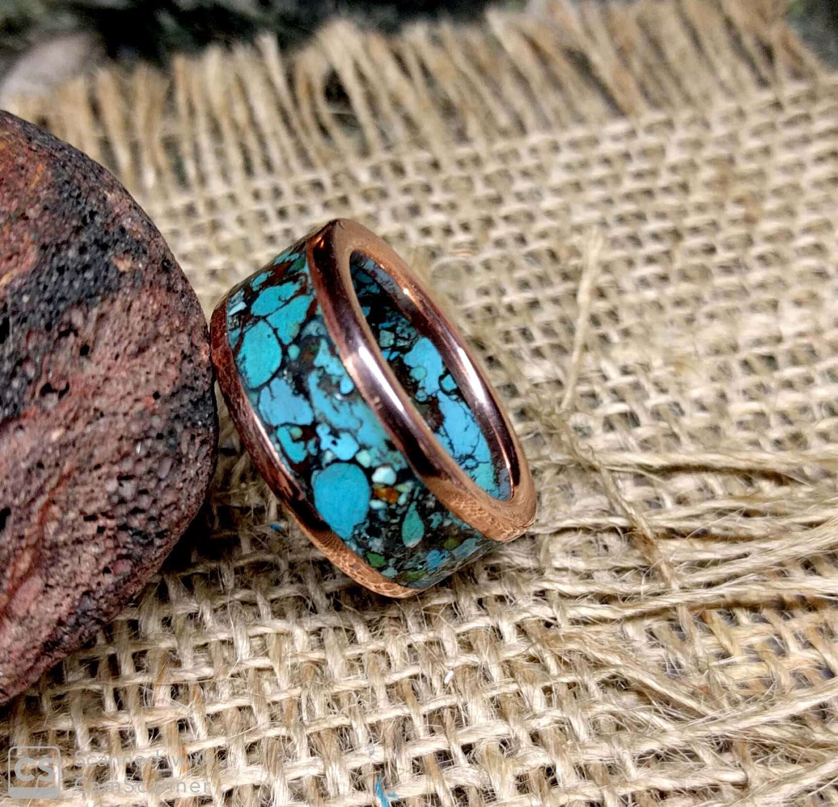 Turquoise Inlay Mens Copper Band. 2.8 Mm X 12 Mm Thick and Wide. - Etsy