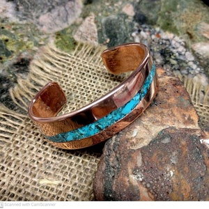 Waved King Man Turquoise Copper Cuff Bracelet. 0.75" Wide. - Etsy