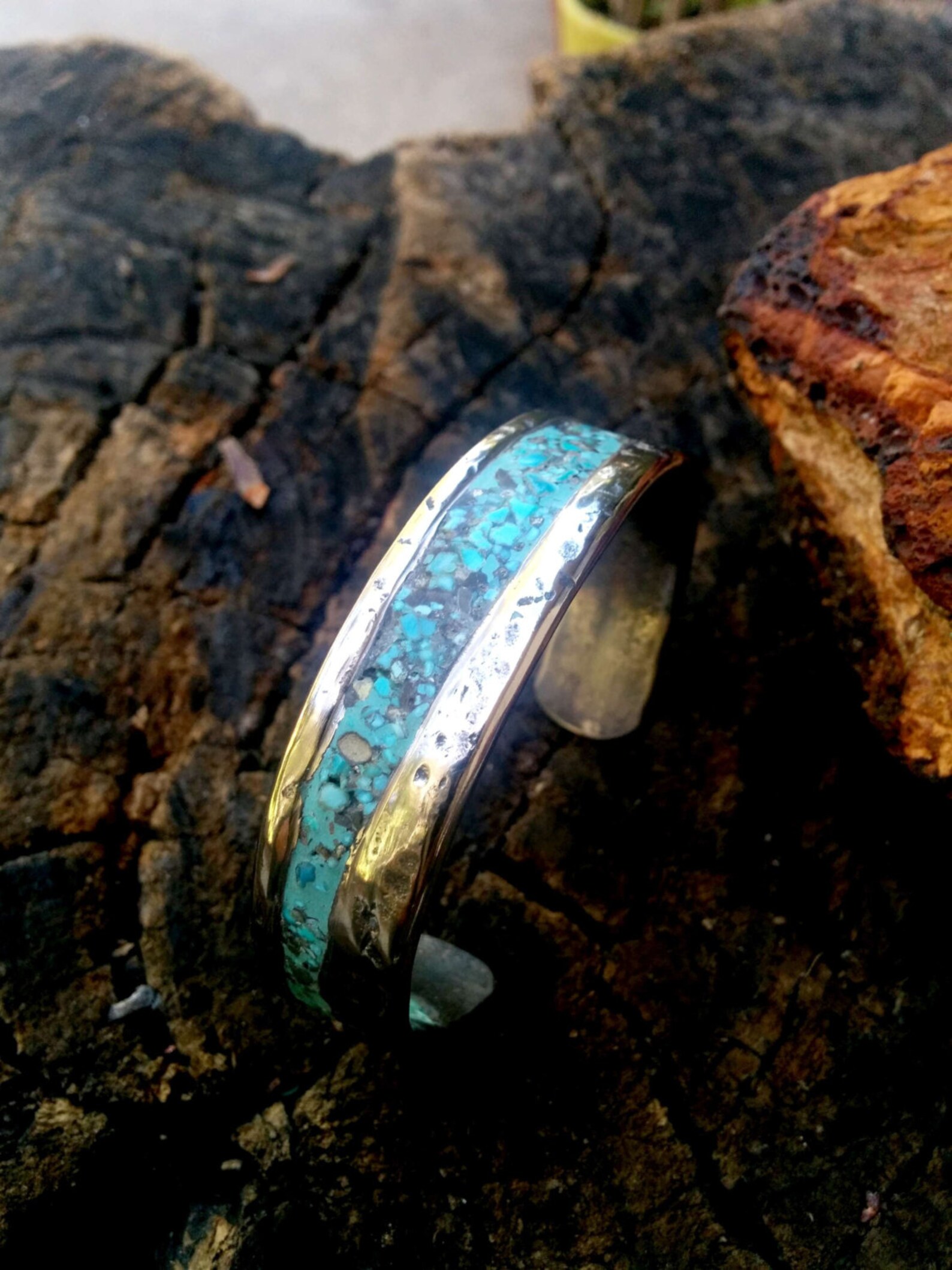 Titanium Cuff Bracelet. Turquoisr Inlay. 0.5", 0.75" Wide. Polished ...