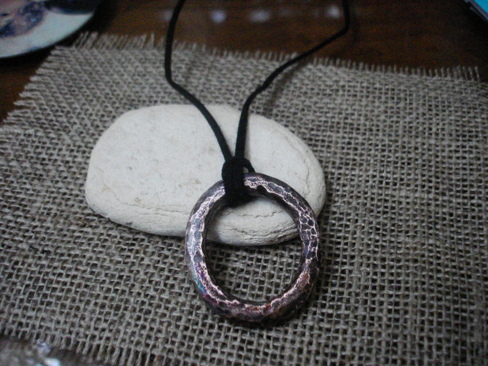 Hammered Copper Round Disc With Black Leather. 48mm X 42mm. - Etsy