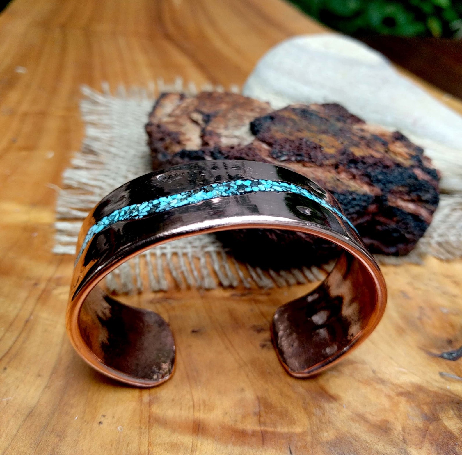 Stream Turquoise Copper Cuff Bracelet. Turquoise Inlay. 3.5 X | Etsy