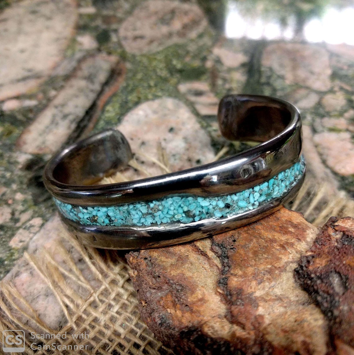 Titanium Cuff Bracelet. Turquoisr Inlay. 0.5", 0.75" Wide. Polished ...