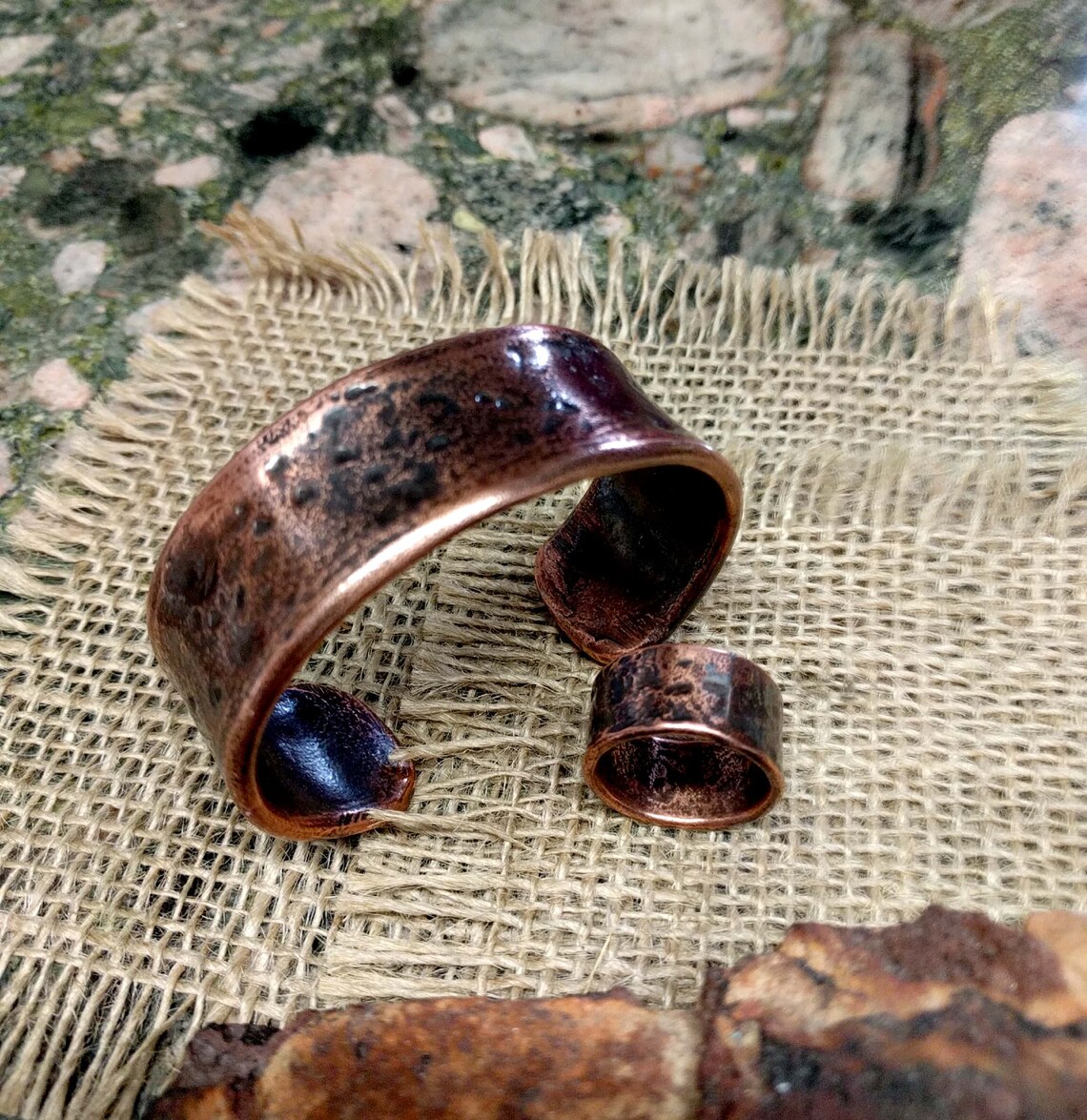 Rustic Copper Cuff Ring and Bracelet. Hammered. - Etsy