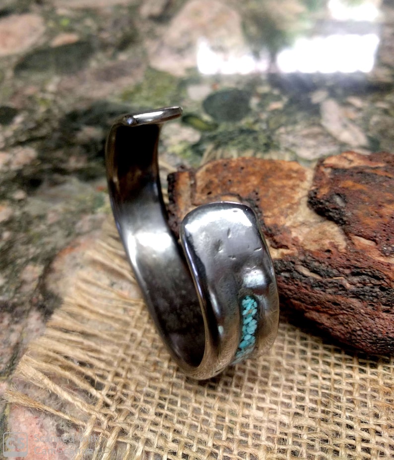 Titanium Cuff Bracelet. Turquoisr Inlay. 0.5", 0.75" Wide. Polished ...