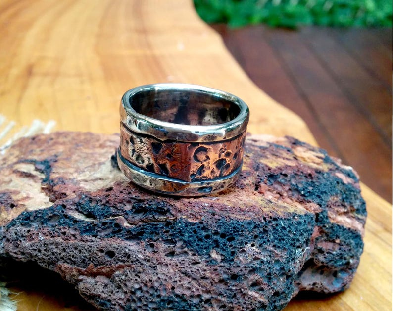 White Rustic Copper Ring Band. Hammered and Rustic. - Etsy
