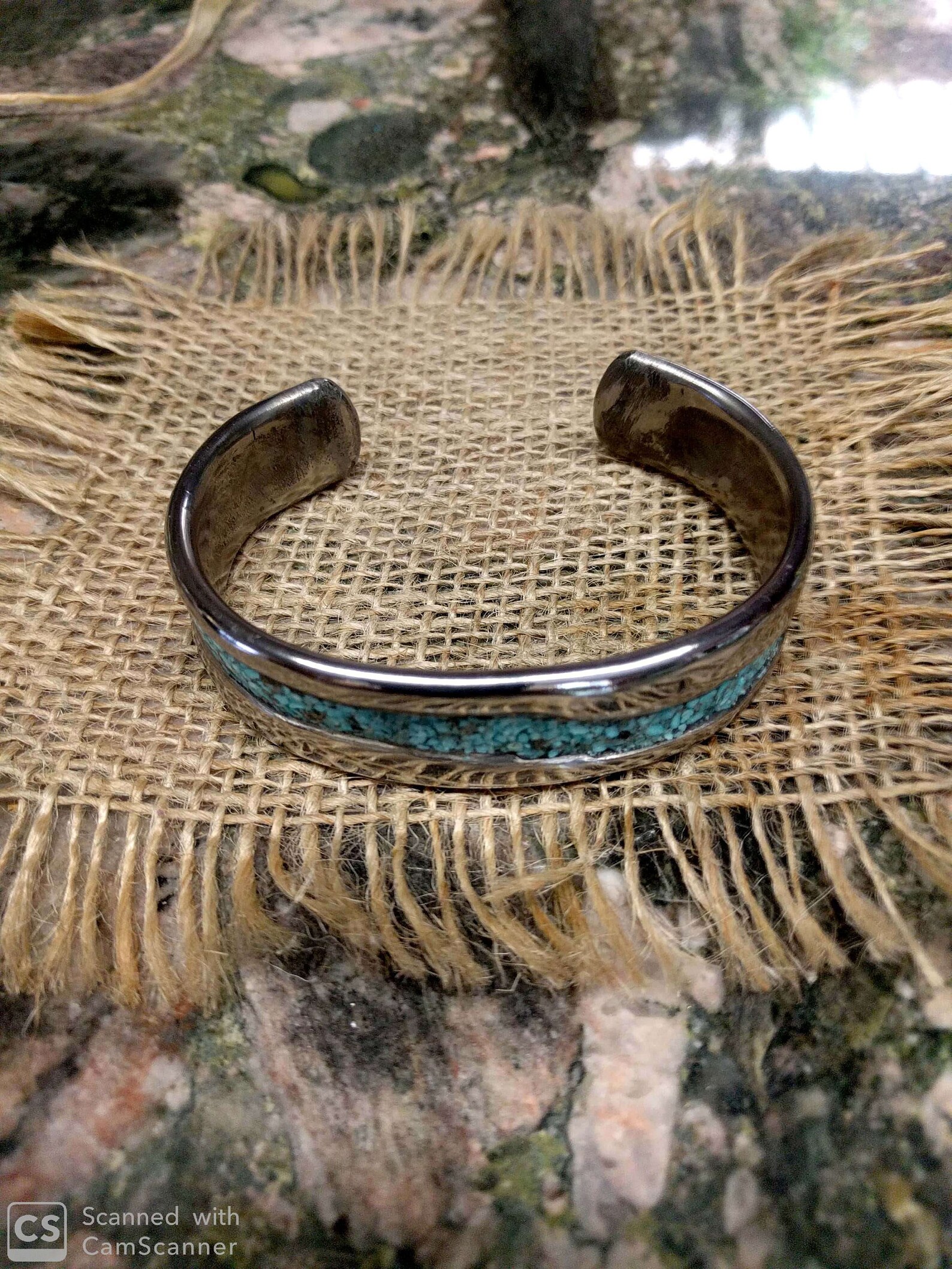 Titanium Cuff Bracelet. Turquoisr Inlay. 0.5", 0.75" Wide. Polished ...