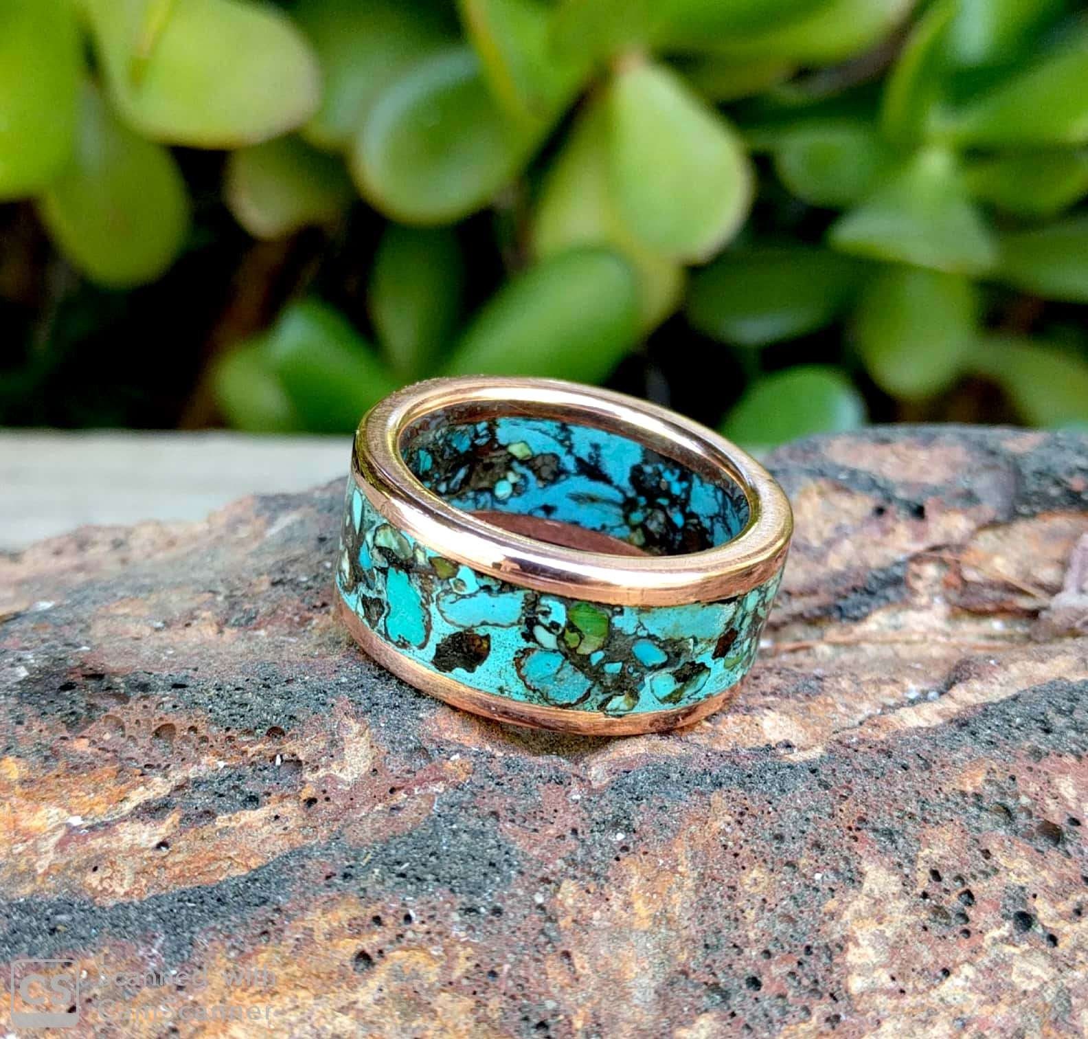 Turquoise Inlay Mens Copper Band. 2.8 Mm X 12 Mm Thick and Wide. - Etsy