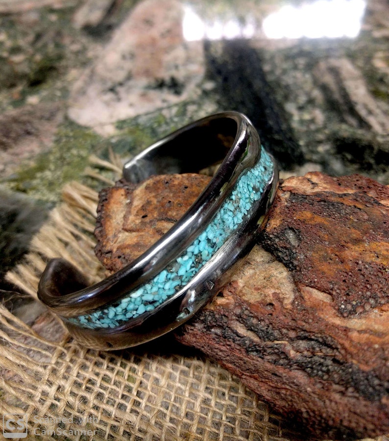 Titanium Cuff Bracelet. Turquoisr Inlay. 0.5", 0.75" Wide. Polished ...