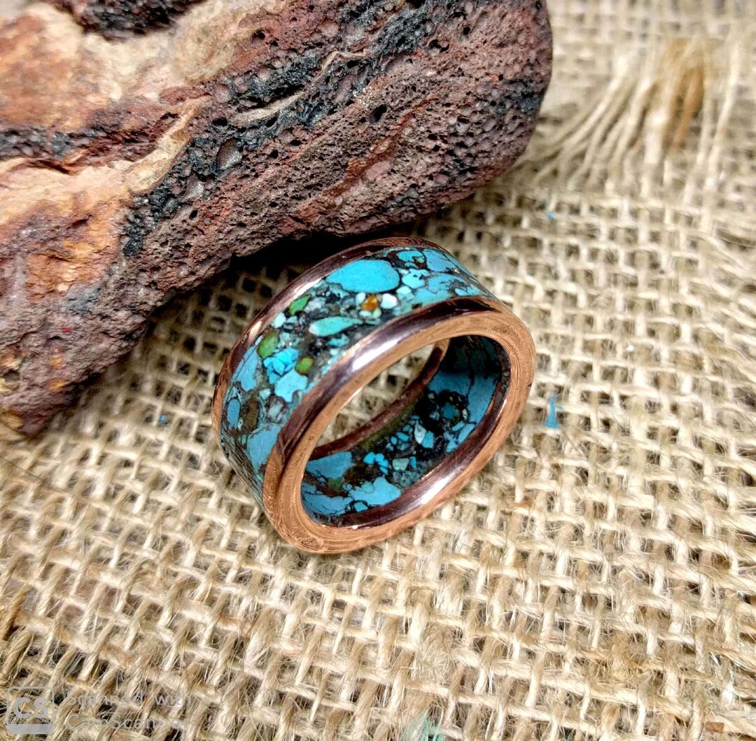 Turquoise Inlay Mens Copper Band. 2.8 Mm X 12 Mm Thick and Wide. - Etsy