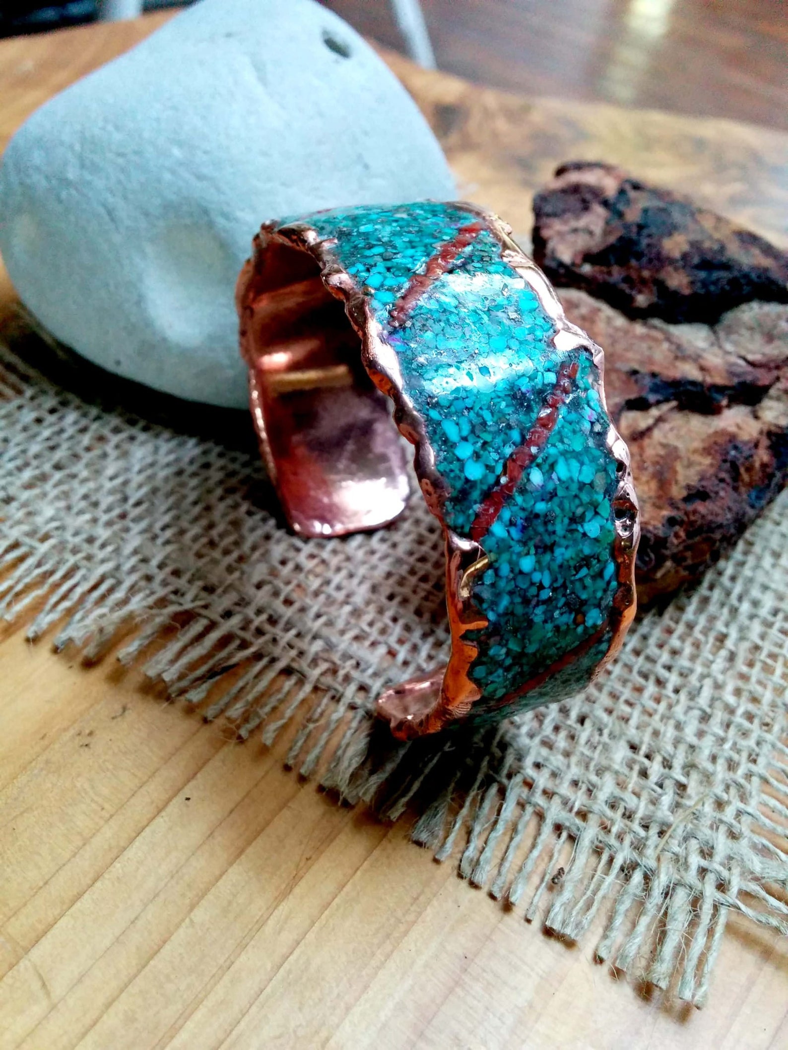 3/4 Coral and Turquoise Copper Cuff Bracelet. Molten | Etsy