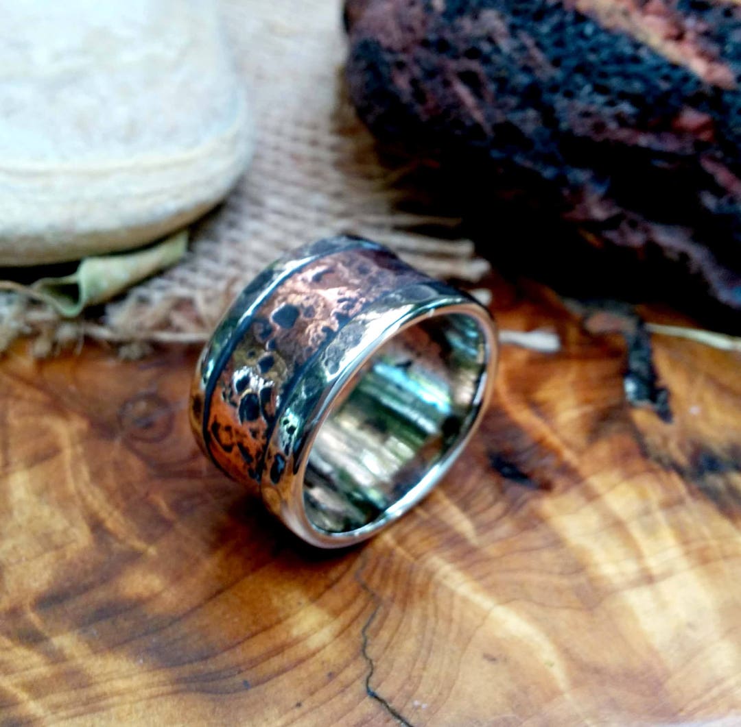 White Rustic Copper Ring Band. Hammered and Rustic. - Etsy