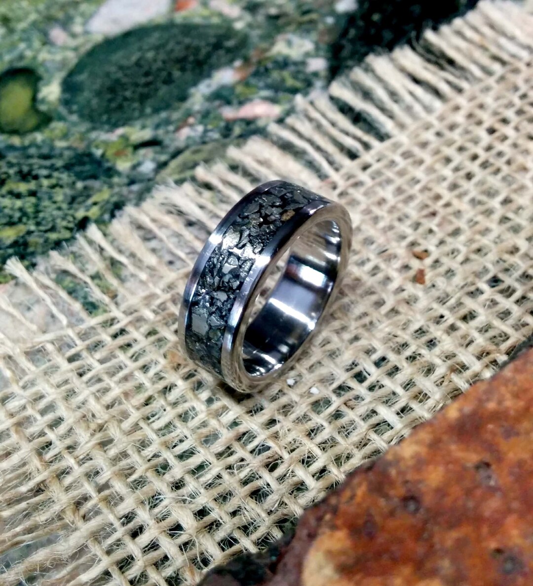 Mens Pyrite Ring Band. 2.5mm Thickness.8-12mm Wide Choice. Titanium ...