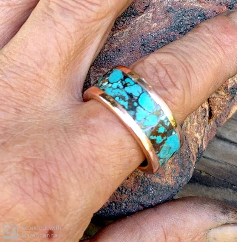 Turquoise Inlay Mens Copper Band. 2.8 Mm X 12 Mm Thick and - Etsy