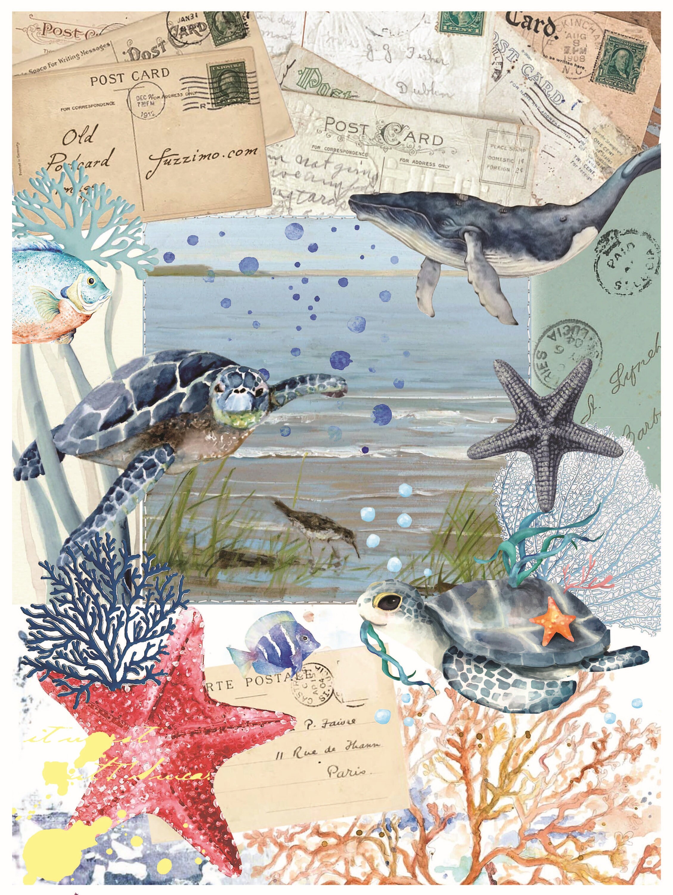 Whale - Sea Turtle - Decorative Paper - Decoupage Art - Large Size Rice ...