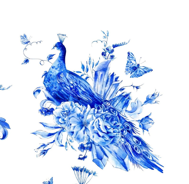 Blue Peacock - Vintage Blue Bird Decoupage Paper for Furniture - Large ...
