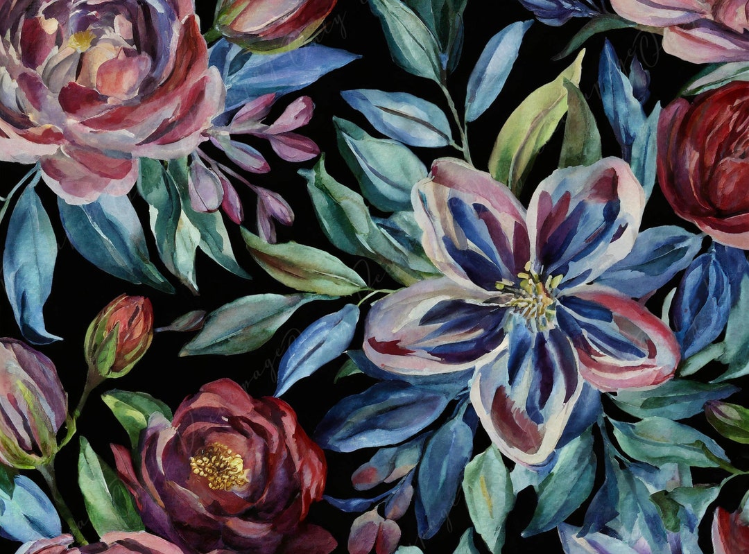 Decoupage Paper Floral - Rice Paper for Furniture - Dark Background ...