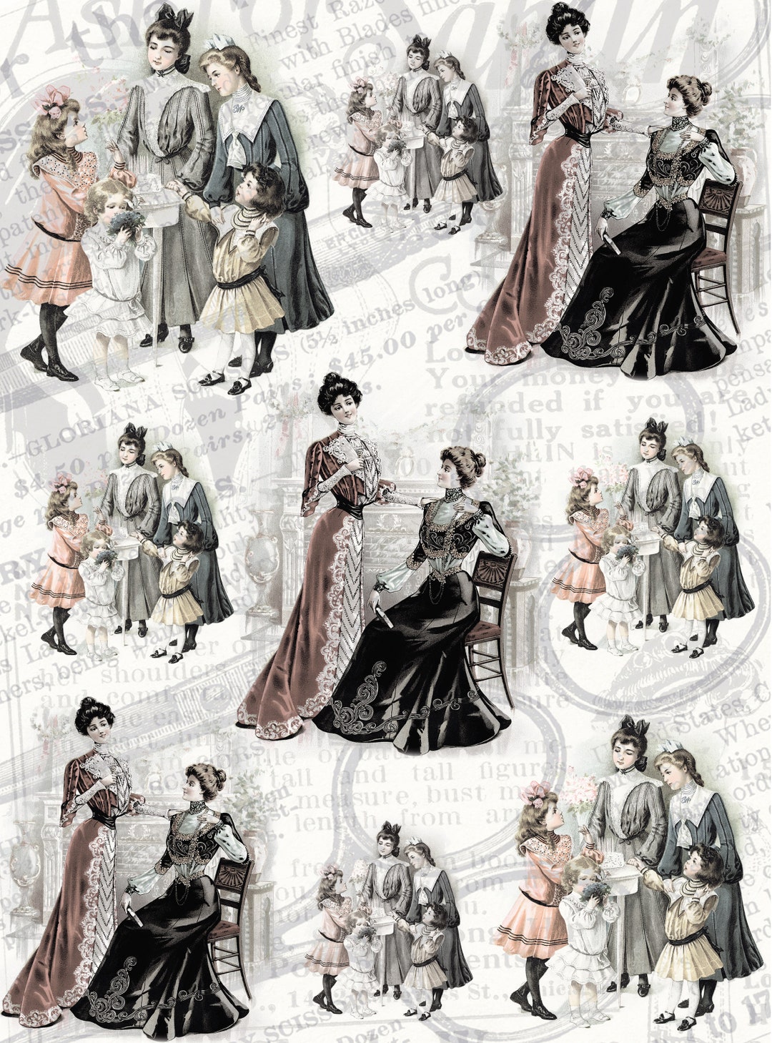 Victorian Family Decoupage Paper - Decoupage Art - Large Size Rice ...