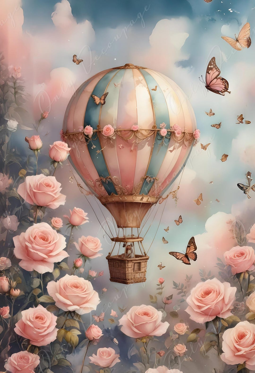 Fairytale Air Balloon - Large Decoupage Paper - 6 Size Options - Pinky ...