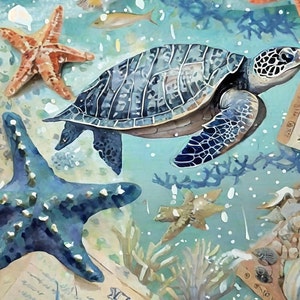 Marine Life - Large Decoupage Paper for Furniture - Rice Paper ...