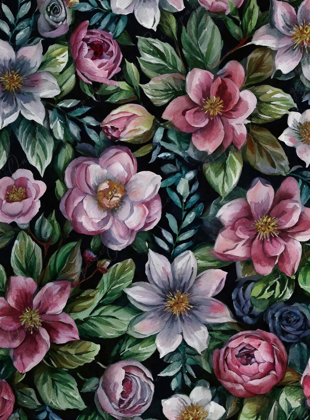 Decoupage Paper Floral - Rice Paper for Furniture - Dark Background ...