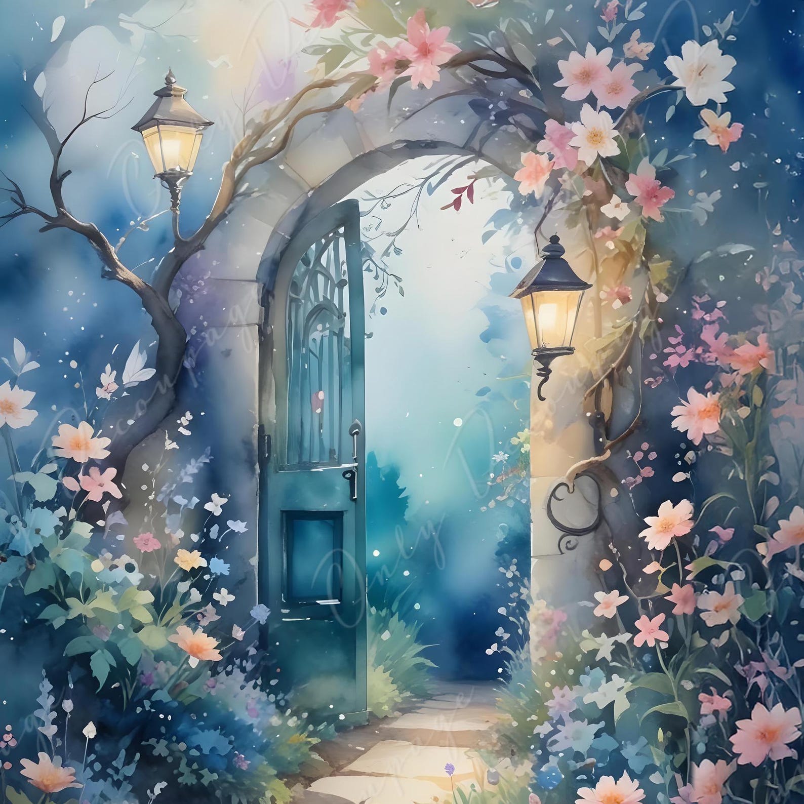 Fairytale Garden Gate - 6 Size Options - Large Decoupage Paper - Pastel ...