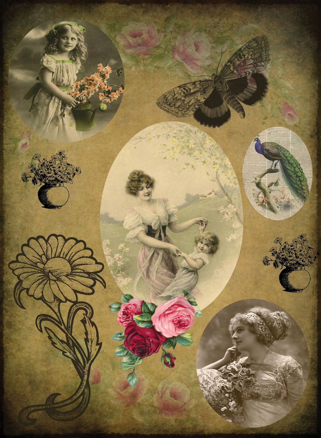 Mom & Child Vintage Decoupage Paper - Decoupage Art - Large Size Rice ...