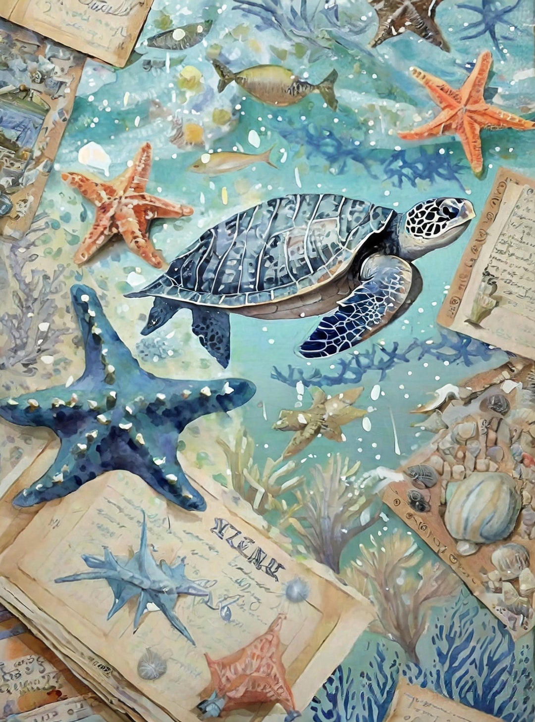 Marine Life - Large Decoupage Paper for Furniture - Rice Paper ...