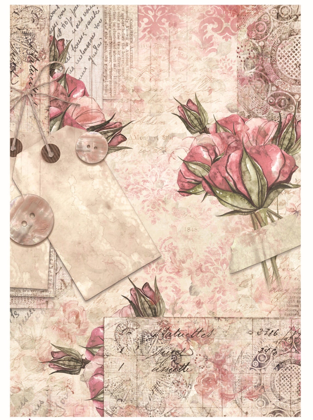 Red Vintage Decoupage Decoupage Art Large Size Rice Paper for Decoupage ...