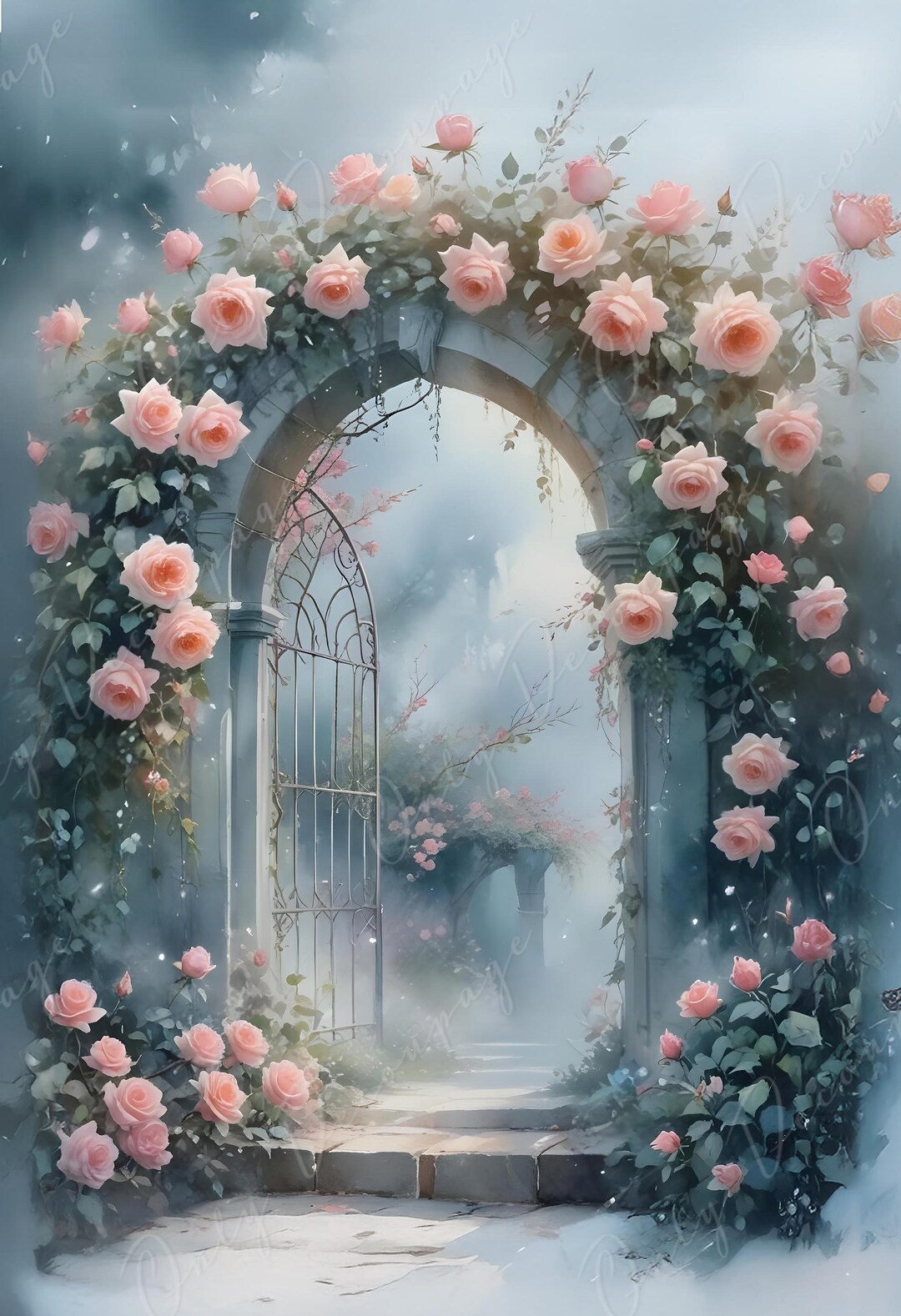 Fairytale Garden Gate - Large Decoupage Paper - 6 Size Options - Pink ...