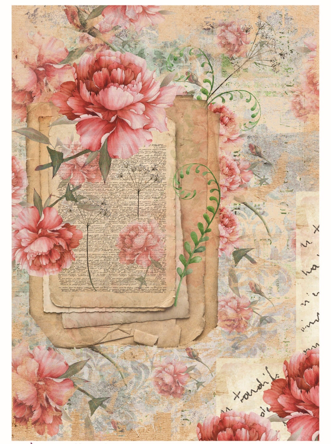 Red Roses - Vintage Floral Decoupage - Decoupage Art - Large Size Rice ...