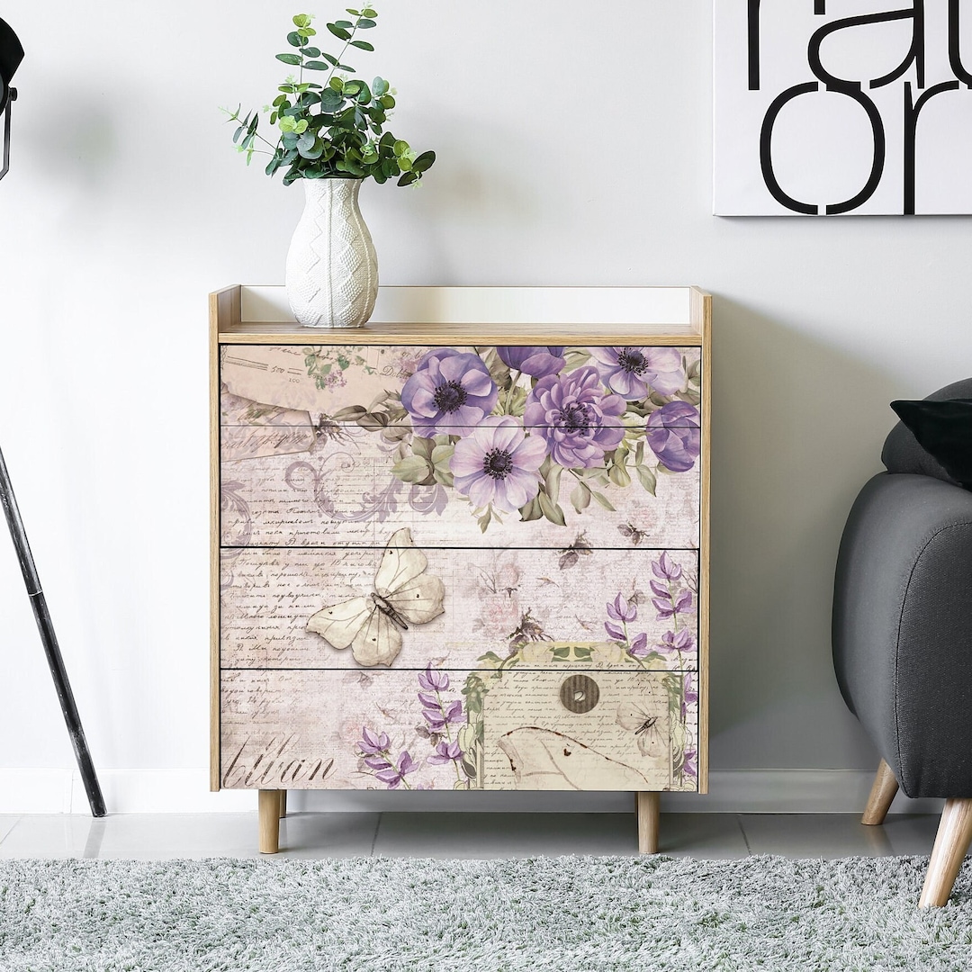 Vintage Purple Floral Rice Paper – Decoupage Art for Furniture Crafts ...