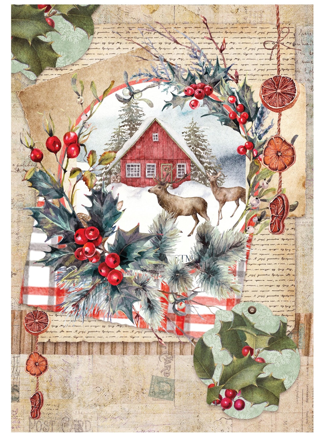 Large Decoupage Paper - Christmas Collection - Pine Branches - 6 Size ...