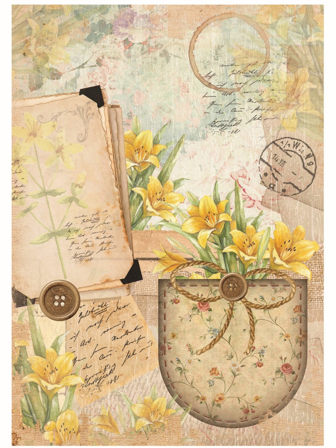 Yellow Vintage Floral Decoupage - Decoupage Art - Large Size Rice Paper ...