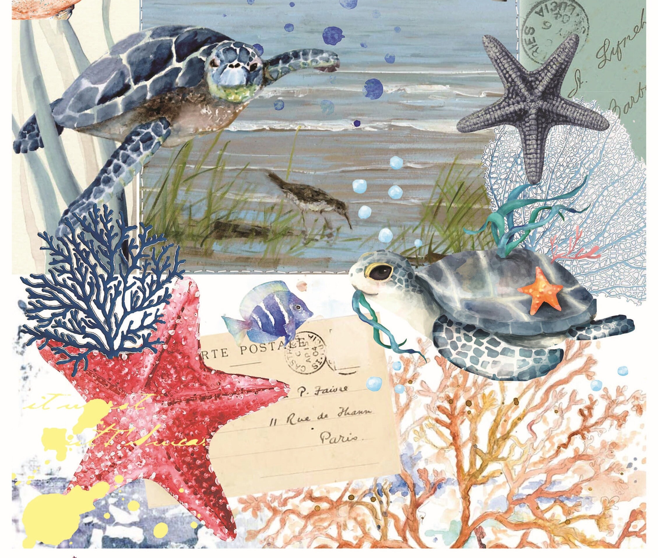 Whale - Sea Turtle - Decorative Paper - Decoupage Art - Large Size Rice ...