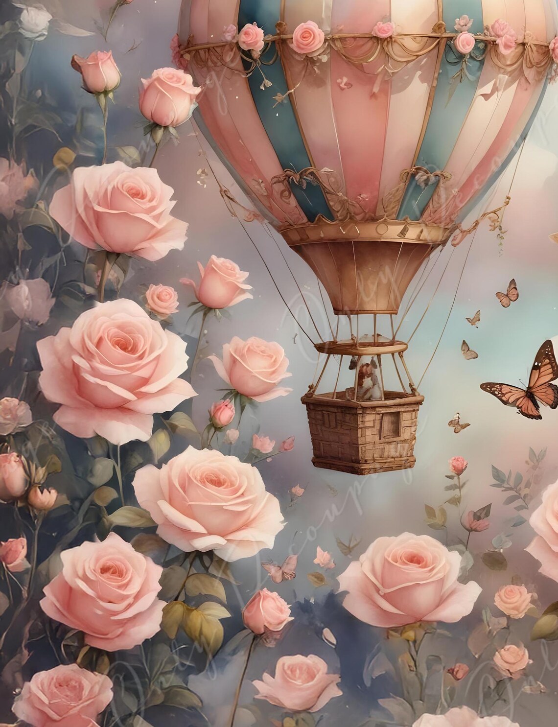 Fairytale Air Balloon - Large Decoupage Paper - 6 Size Options - Pinky ...