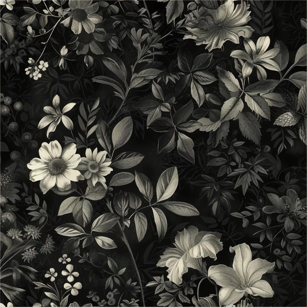 Floral Dark Decoupage Paper - Rice Paper Decoupage - Black White Shade ...