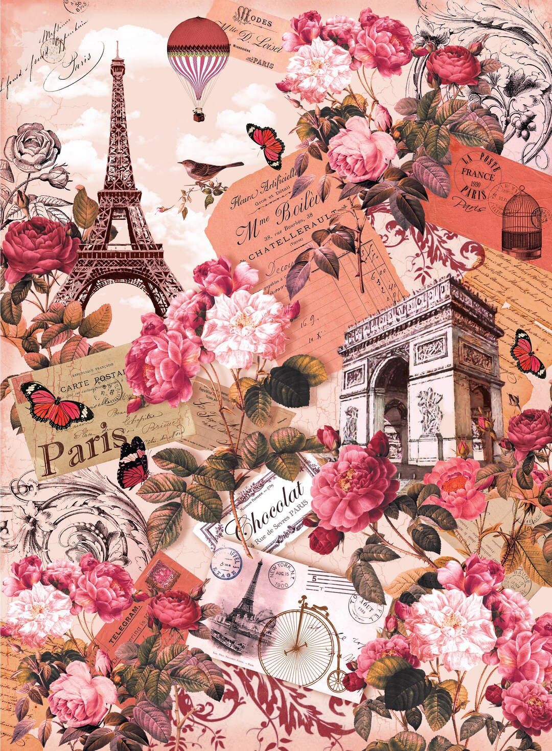 Paris Floral Decoupage Paper Large Rice Paper for Decoupage Furniture ...
