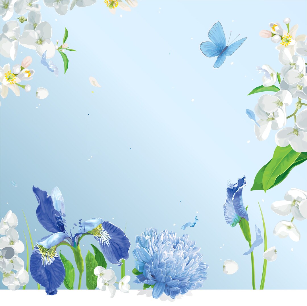 Blue Flowers Butterfly Decoupage Paper for Furniture Floral Craft Paper ...