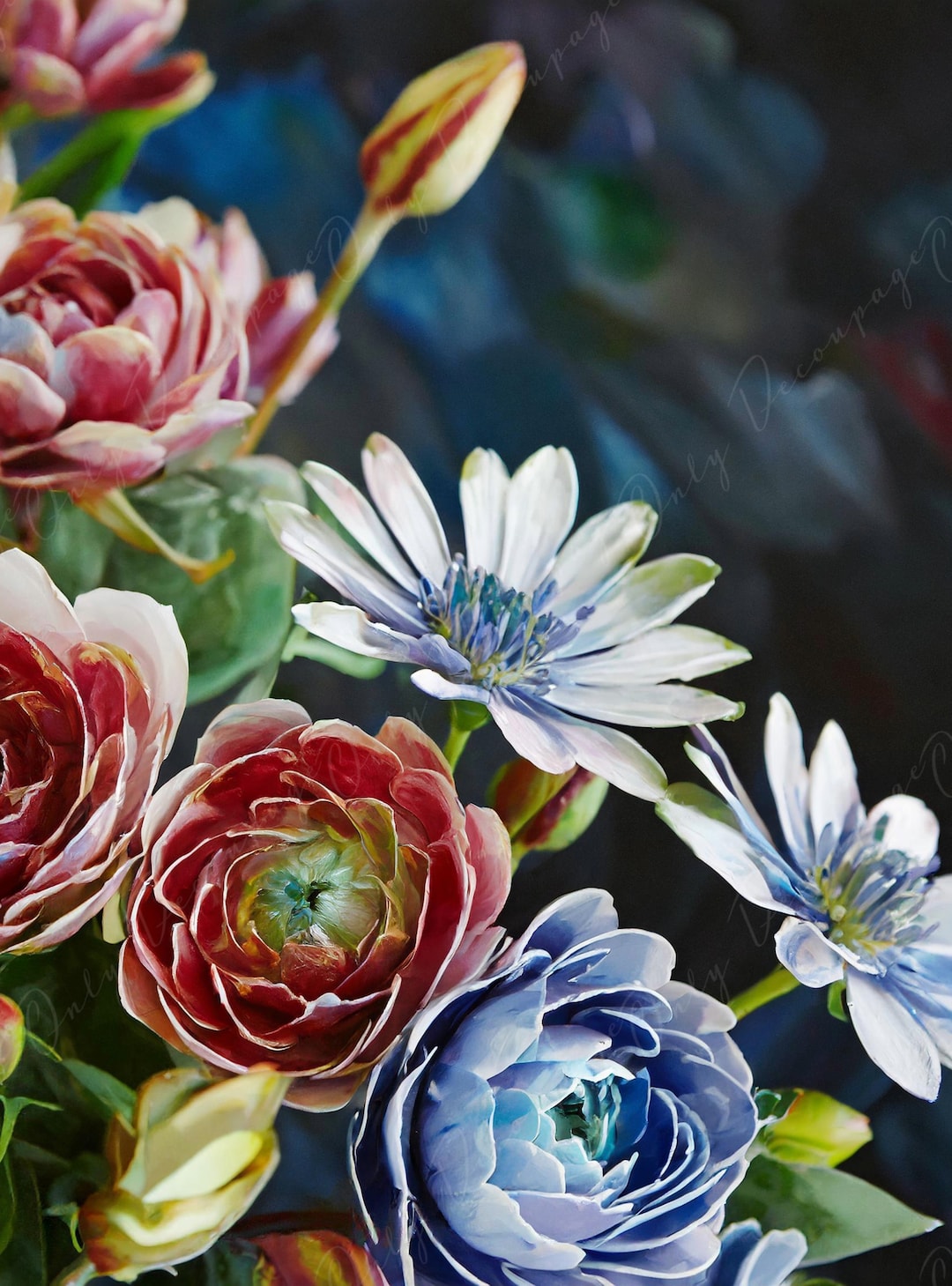 Decoupage Paper Floral - Rice Paper for Furniture - Dark Background ...