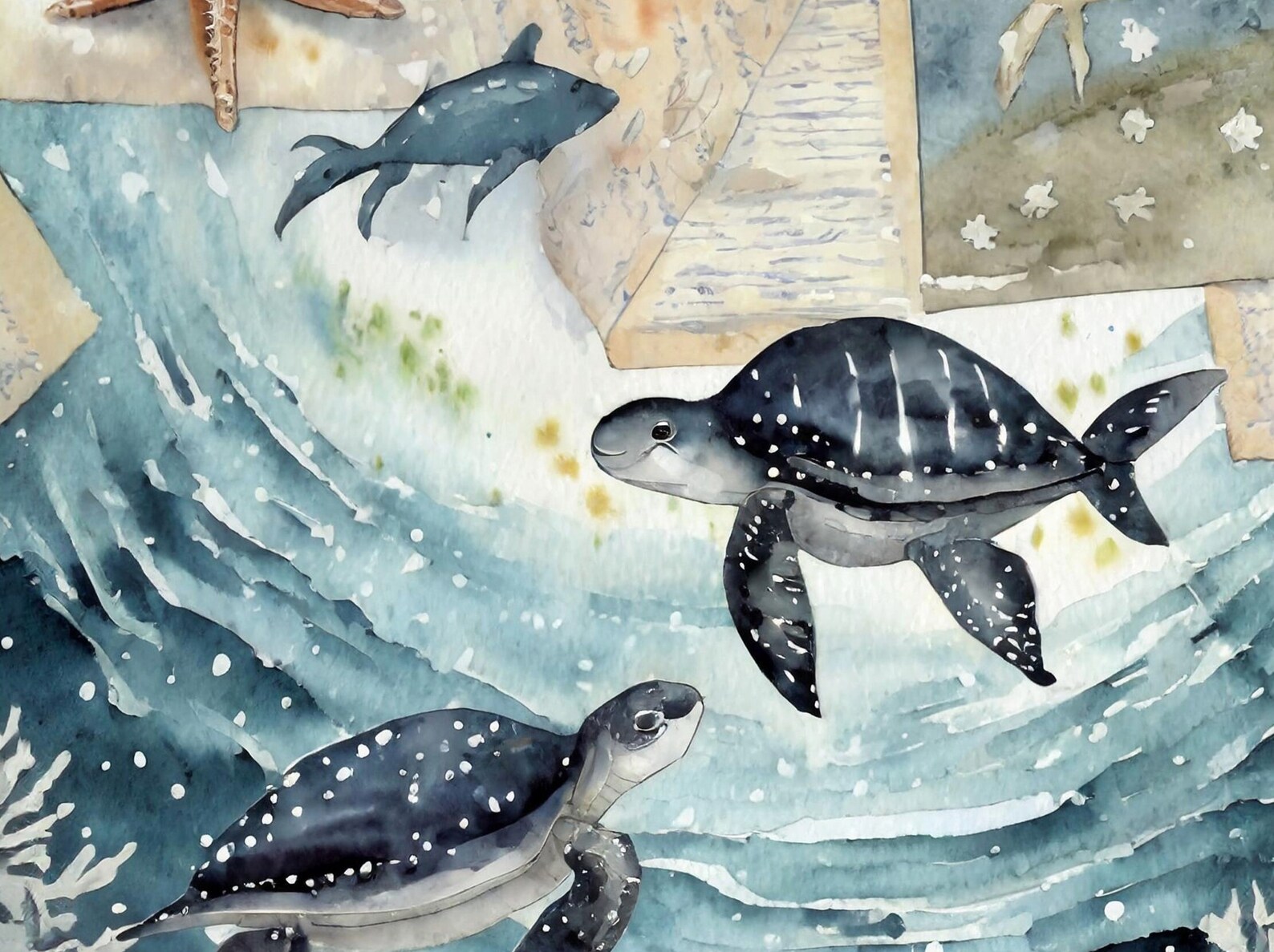 Marine Life - Large Decoupage Paper for Furniture - Rice Paper ...