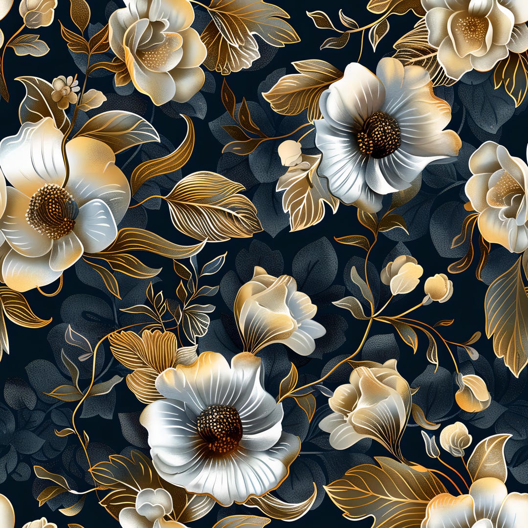 Floral Decoupage Paper - Repeating Pattern - 6 Size Options - Gold ...