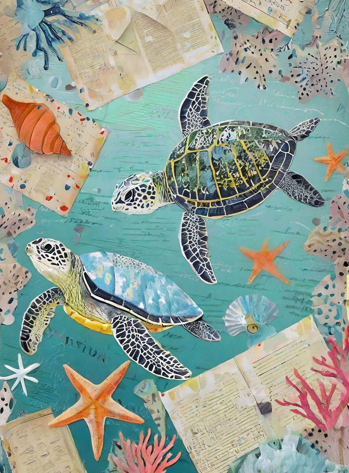Marine Life - Large Decoupage Paper for Furniture - Rice Paper ...
