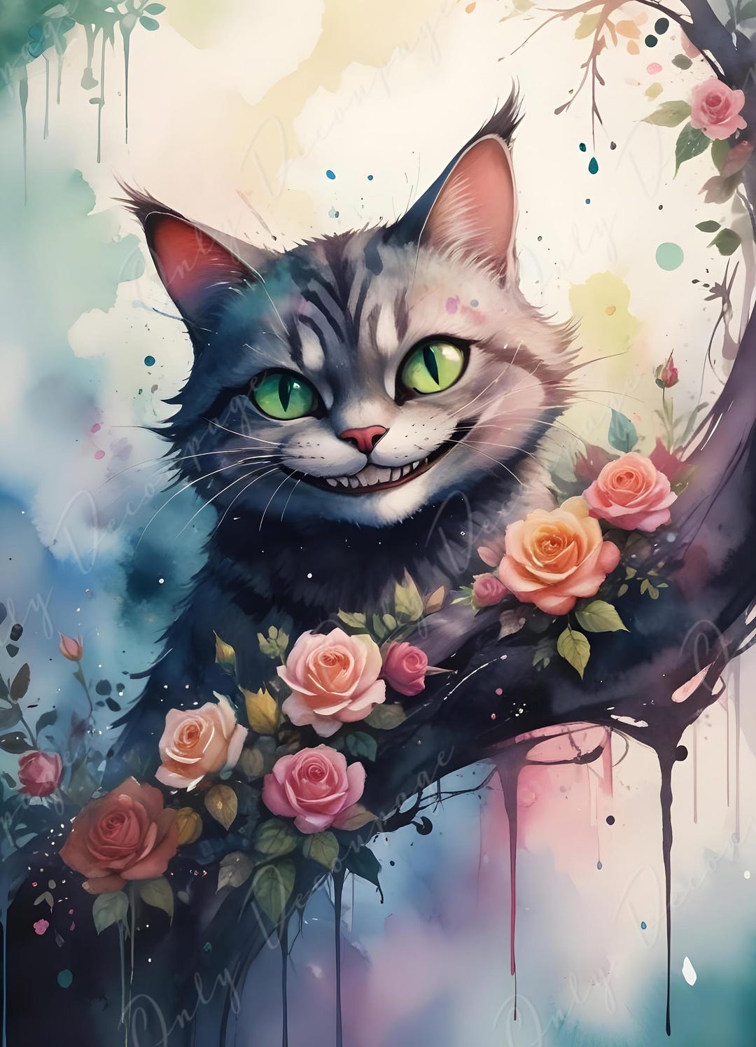 Fairytale Alice Cat - Large Decoupage Paper - 6 Size Options - Colorful ...