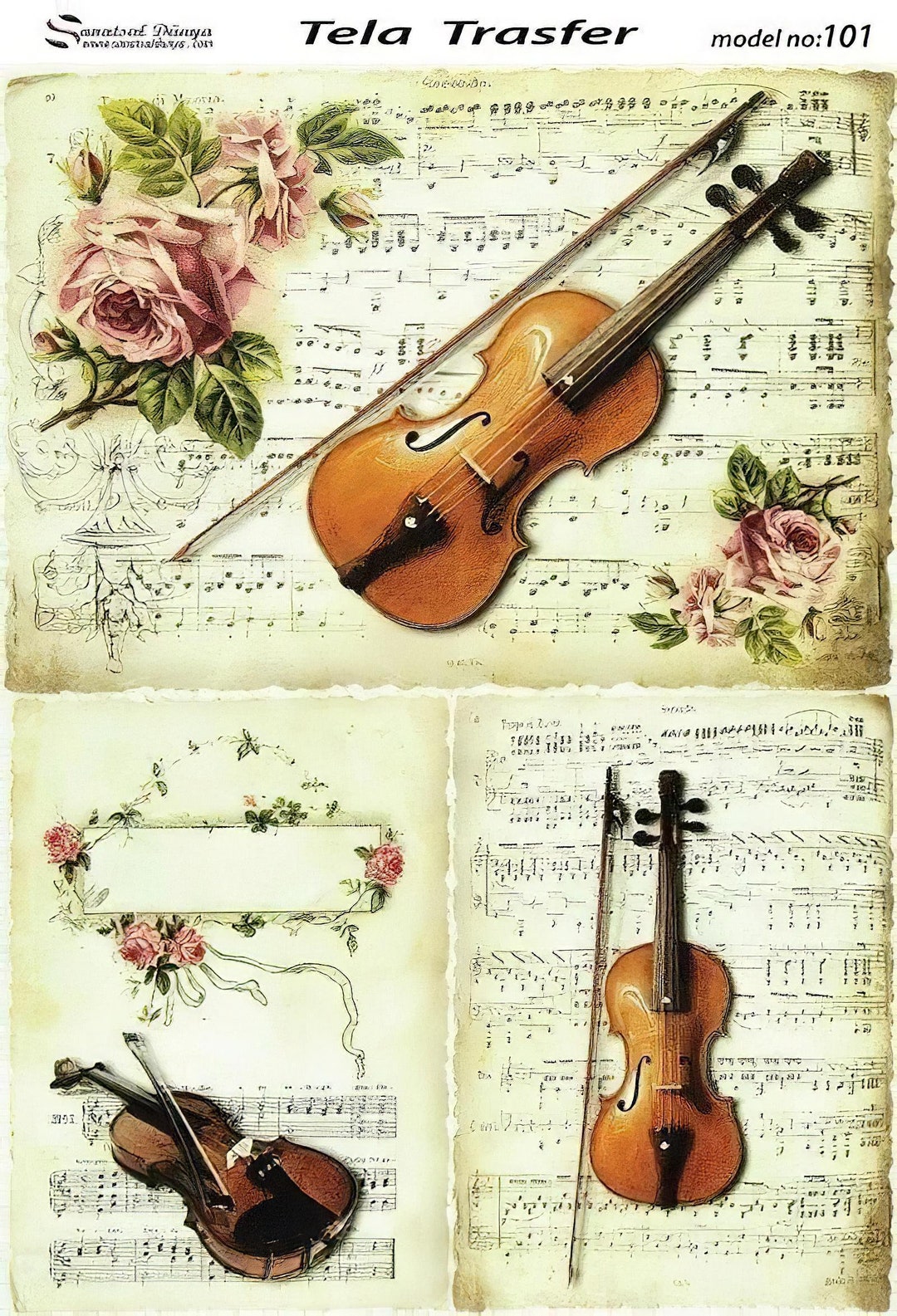 Vintage - Violin - Decorative Decoupage Paper - for Furniture - Large ...