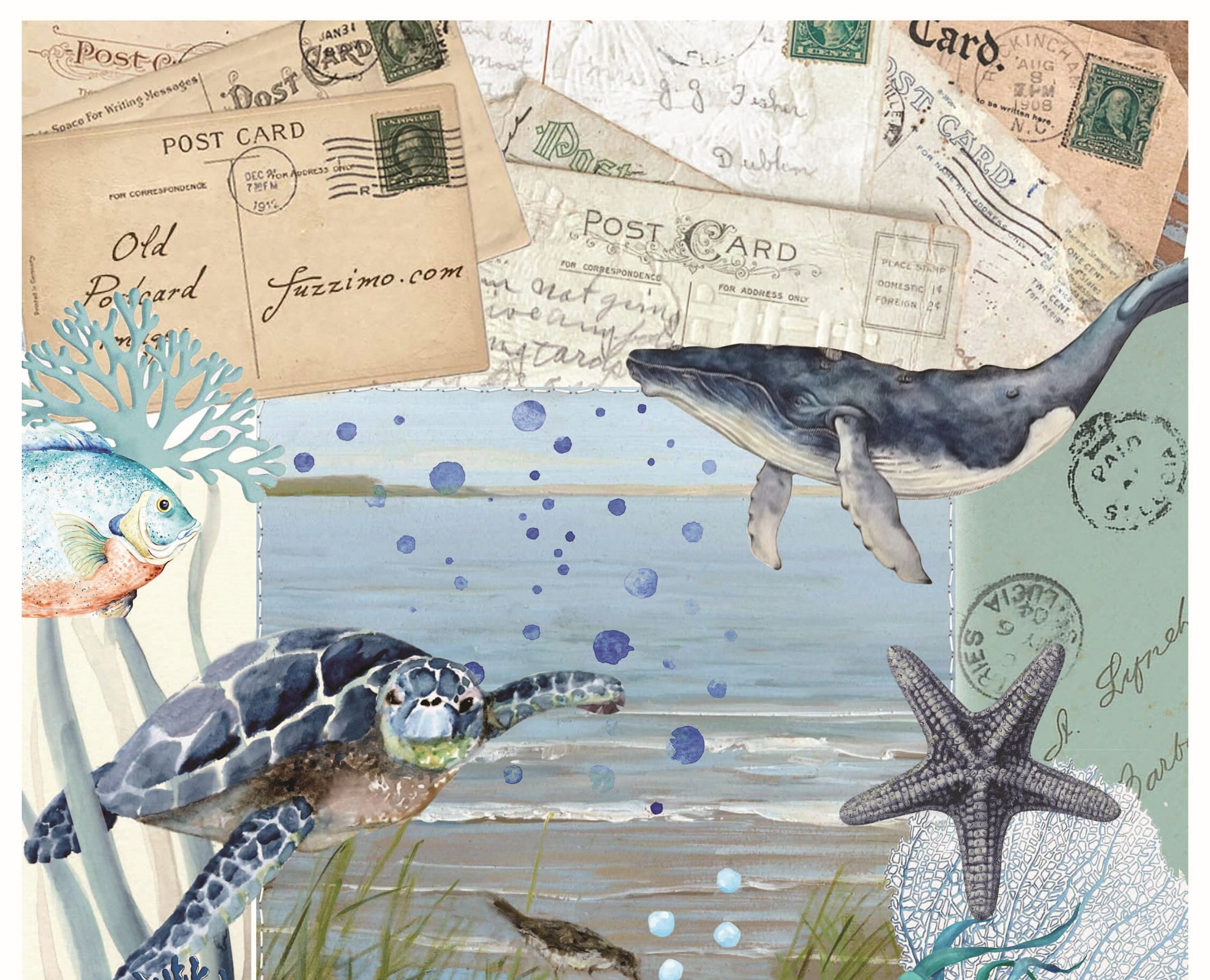 Whale - Sea Turtle - Decorative Paper - Decoupage Art - Large Size Rice ...