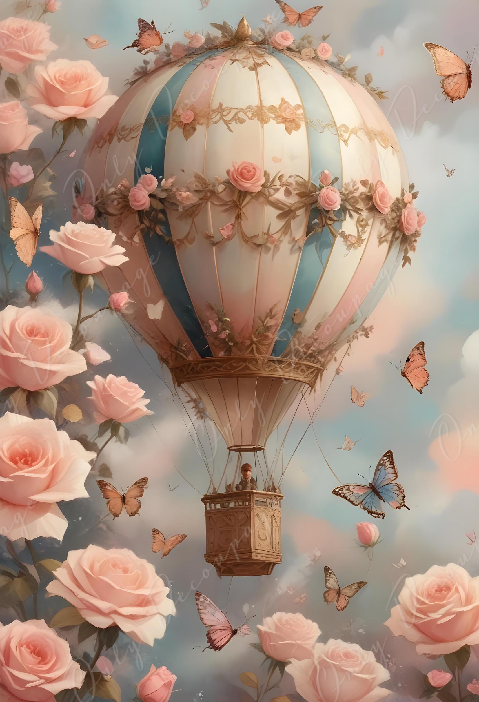 Fairytale Air Balloon - Large Decoupage Paper - 6 Size Options - Pink ...