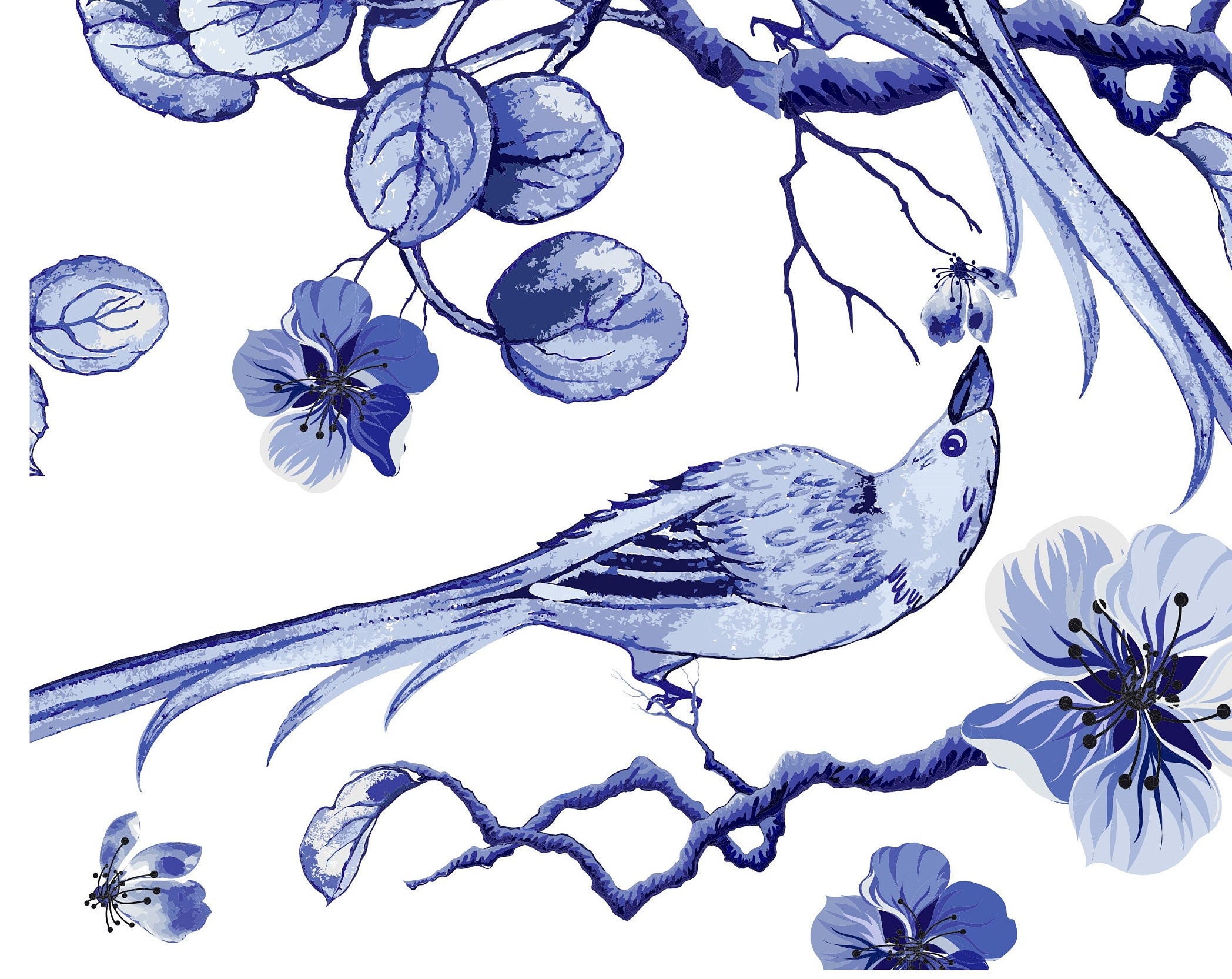 Blue Bird & Floral Decoupage Paper - Vintage Rice Paper for Furniture ...