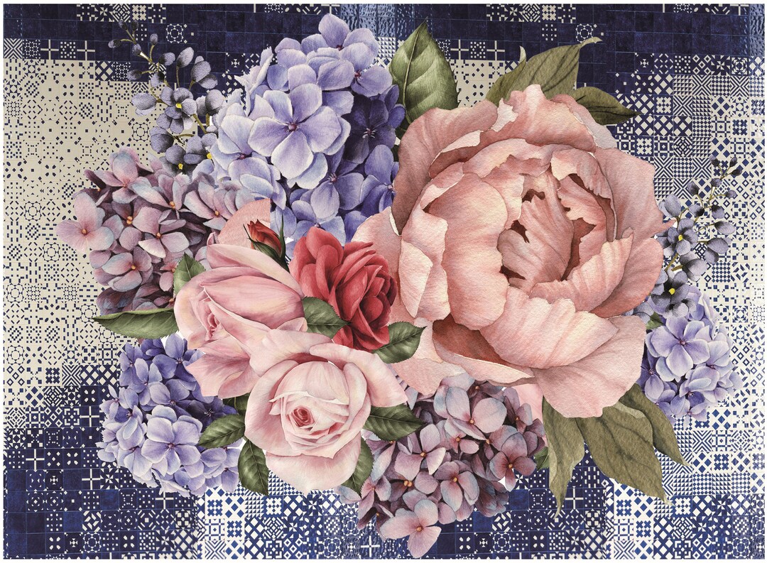 Pink Roses - Large Decoupage for Furniture - Rice Paper - Vintage ...