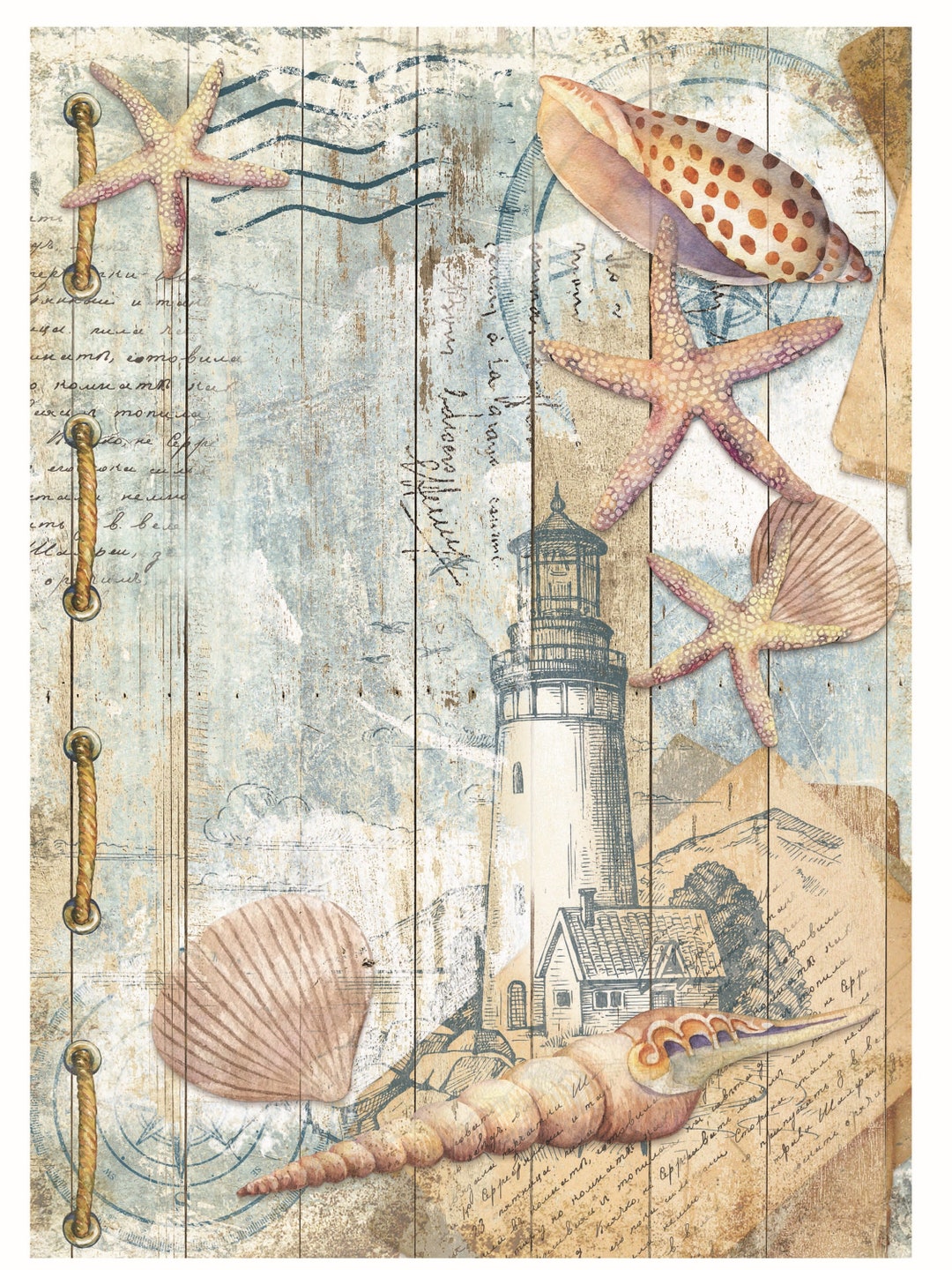 Lighthouse - Sea Star - Decorative Paper - Decoupage Art - Large Size ...